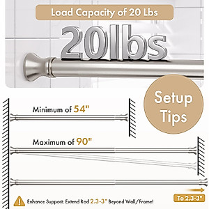 Amazer Spring Tension Curtain Rod - 54-90 Inches Rust-Resistance Shower Curtain Rod Bathroom Rod, Nickel