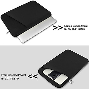 Laptop Sleeve 15.6 inch, Durable Briefcase Cover Shockproof Protective Case, Handbags Portable Laptop Bag for 15.6 inch HP Dell Asus Lenovo Notebook Computer, Laptop Case with Front Pocket, Black