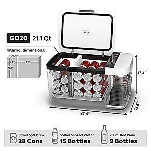 ICECO GO20 Dual Zone Portable Refrigerator, Separate Control, 21 Quart/20 Liter, DC & AC, 0℉ to 50℉, with Danfoss Compressor, Mini Fridge Cooler Refrigerator for Outdoor, Home Use, White