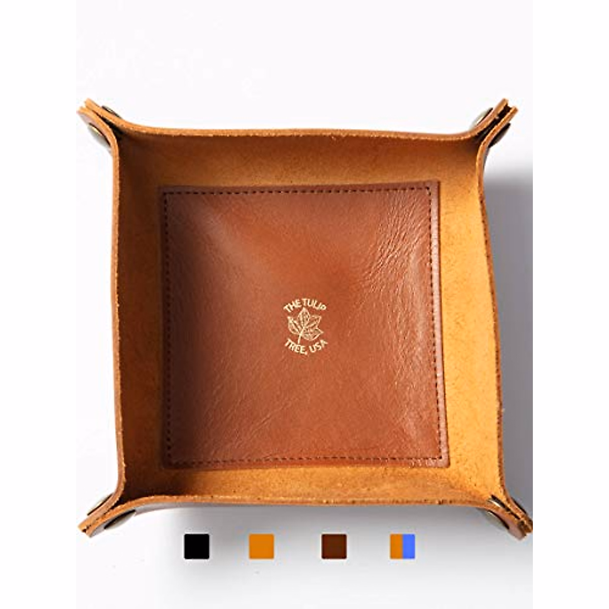 USA Made Premium Leather Valet Tray, Folds Flat! Little Buddy Dice Rolling Basket and Organizer With Brass Snaps - Reinforced Felt Bottom - For Keys, Jewelry, Coin, EDC, Watch Storage Caddy - Chestnut