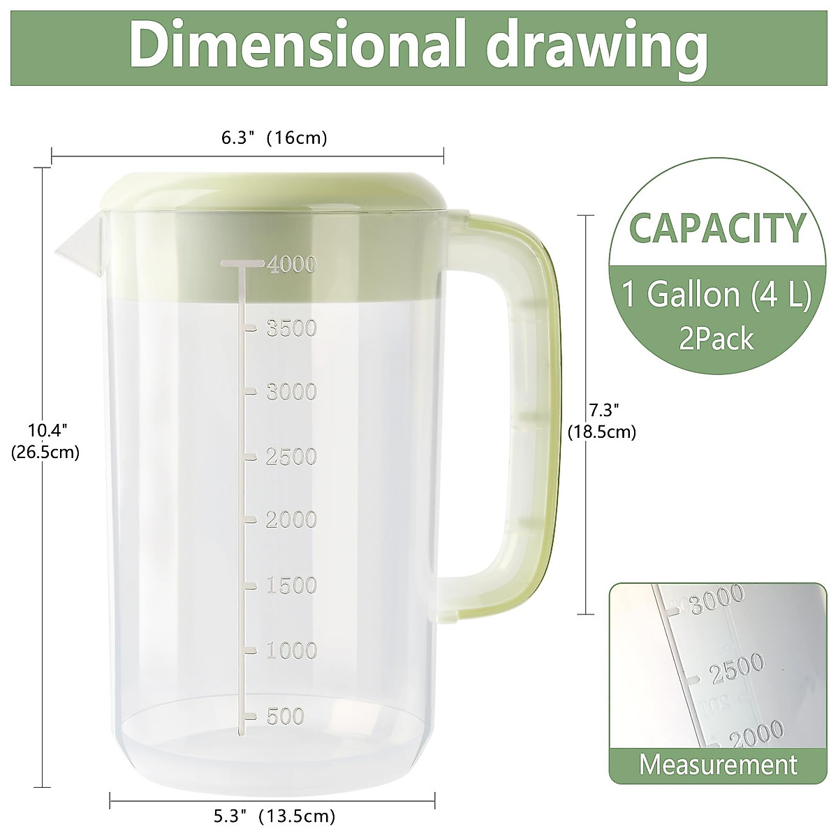 BPFY 1 Gallon 4 Litre Clear Plastic Pitcher with Lid, 2 Pack Clear Water Pitcher for Cold Drinks, Iced Tea Pitcher for Lemonade, Iced Tea, Milk, Juice, Beverages.