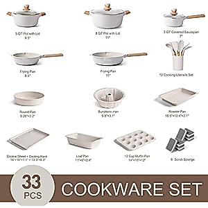 Pots and Pans Set - Nonstick Kitchen Cookware + Bakeware Set Granite Kitchenware Set, Induction Cookware Sets with Frying Pan Stockpot Saucepan Basket Cookie Sheet and Baking Pans for Cooking Gift