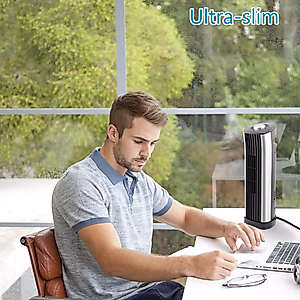 Small Oscillating Tower Fan, 14 Inch Ultra-Slim Quiet Desk Fan, Personal Table Fan, 2 Speed Settings and 2 Modes, Indoor Standing Fans for bedside Office Home Tabletop