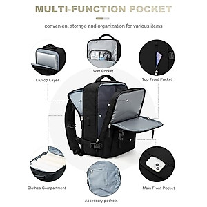 livbote Travel Backpack for Women, Large Carry on Backpack Flight Approved with Shoe Compartment & USB Charging Port, Waterproof Casual Daypack Work Business Backpacks Mochila de viaje, Black