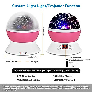 Star Projector Night Lights for Kids, ANTEQI Kids night Light With Timer Rotation for Ceiling for Adult Teen Girls Room Decor