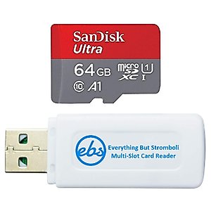 SanDisk 64GB Micro SDXC Ultra Memory Card Class 10 Works with Nintendo Switch OLED Model Gaming System (SDSQUA4-064G-GN6MN) Bundle with (1) Everything But Stromboli SD & MicroSD Memory Card Reader