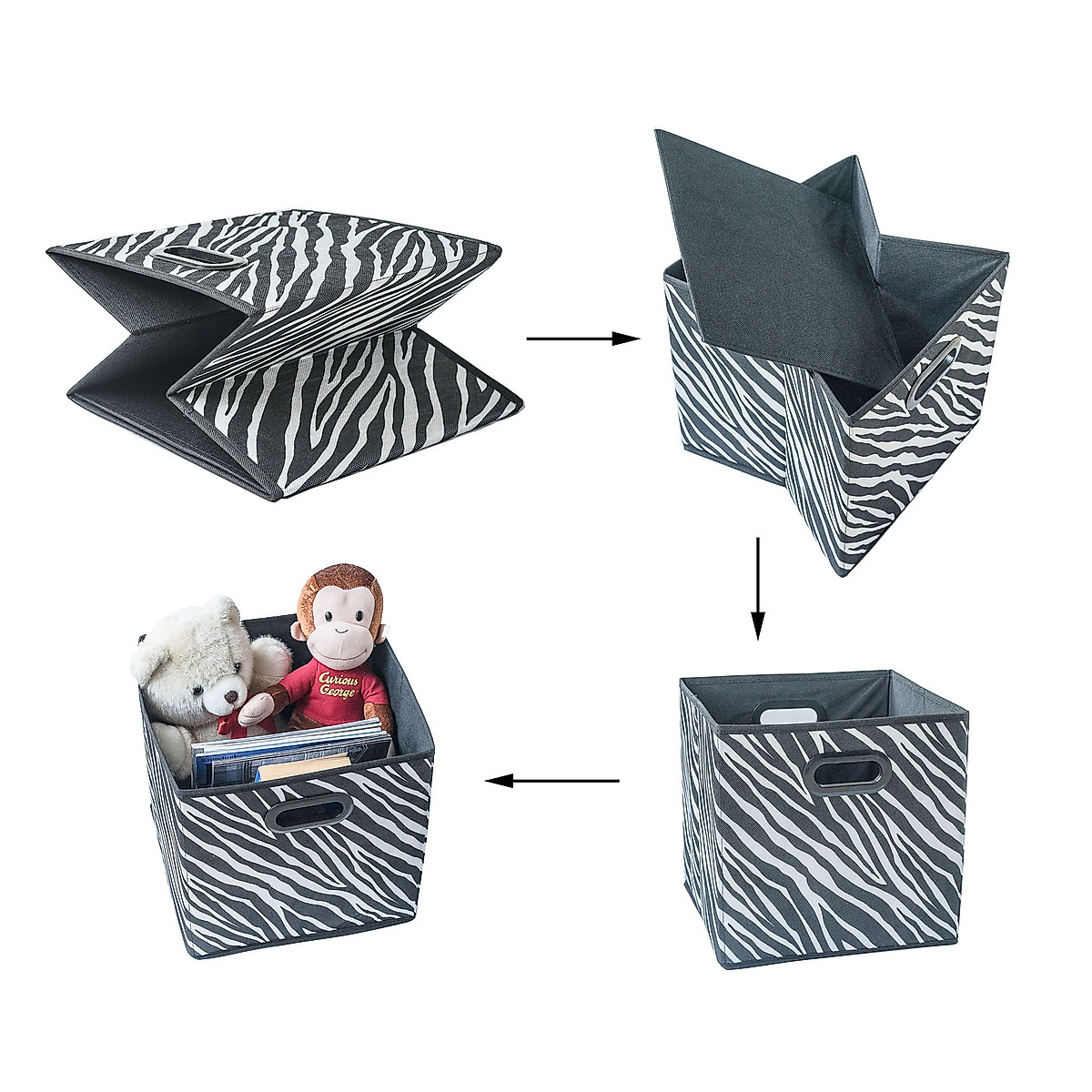 Prorighty [4-Pack, Zebra Pattern] Storage Bins, Containers, Boxes, Tote, Baskets|Black&White Collapsible Storage Cubes Nursery Office Organization | 11inch Cubes