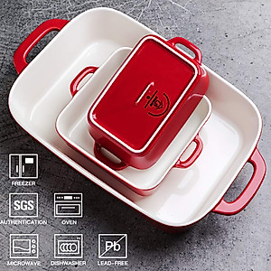 Sweejar Ceramic Bakeware Set, Rectangular Baking Dish for Cooking, Kitchen, Cake Dinner, Banquet and Daily Use, 12.8 x 8.9 Inches porcelain Baking Pans (Red)