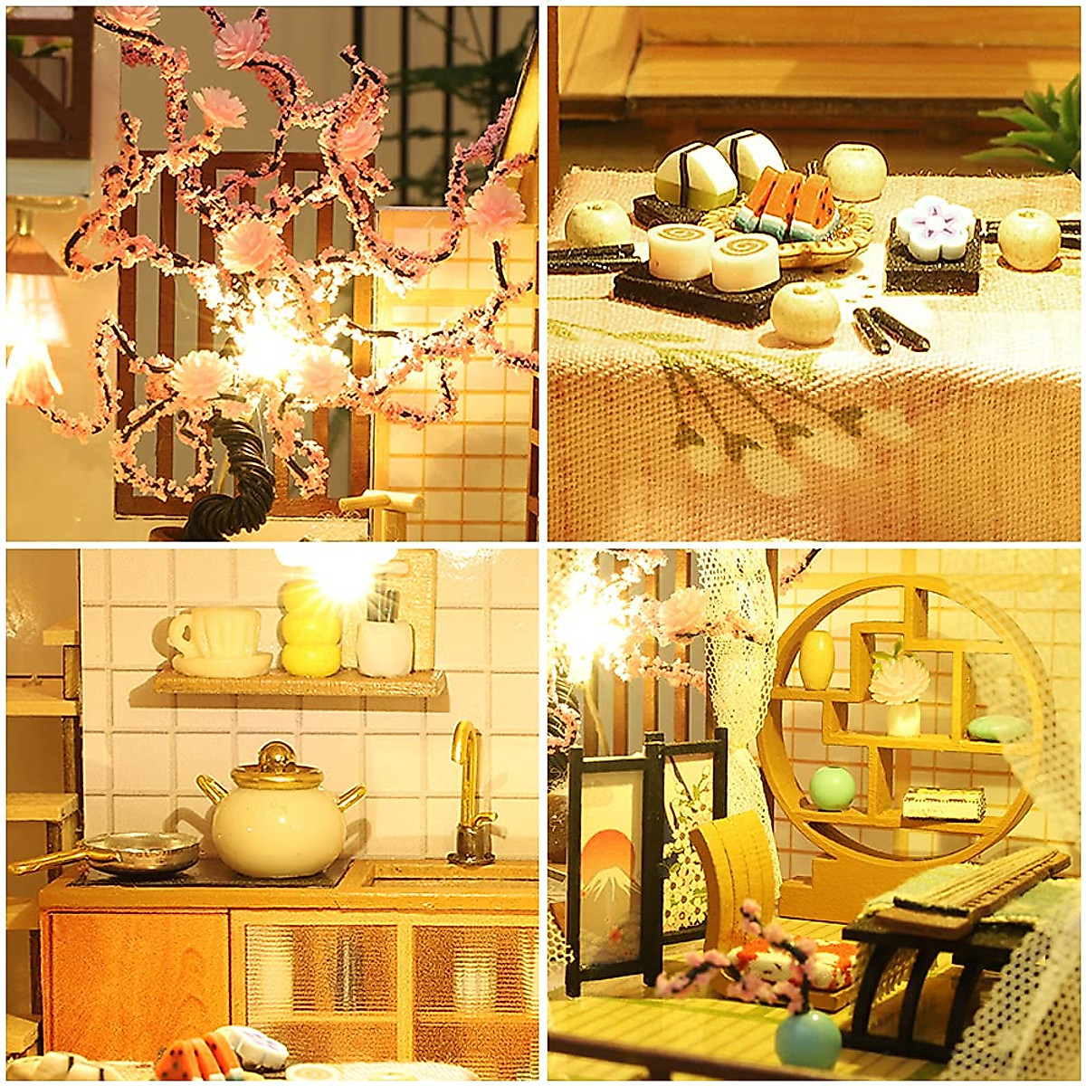 Yuzhen DIY Miniature Dollhouse Kit with Furniture and LED Lights, Japanese Wooden Dollhouse Includes Dustcover and Music Box, Collectibles for Hobbies