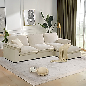 HALLYBEE Modular Sectional Sofa Deep Seat Cloud Couch with Reversible Chaise L Shaped Couch with Padded Armrests Chenille Sectional Couches for Living Room Apartment Office Beige