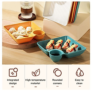 OLizee® Chip and Dip Serving Set of 4 Divided Serving Platter/Tray for Party Plastic Dip Bowls Set Soy Sauce Dish/Bowls Square Japanese Sushi Plates for Dessert Salad Salsa Nacho Snacks 7in