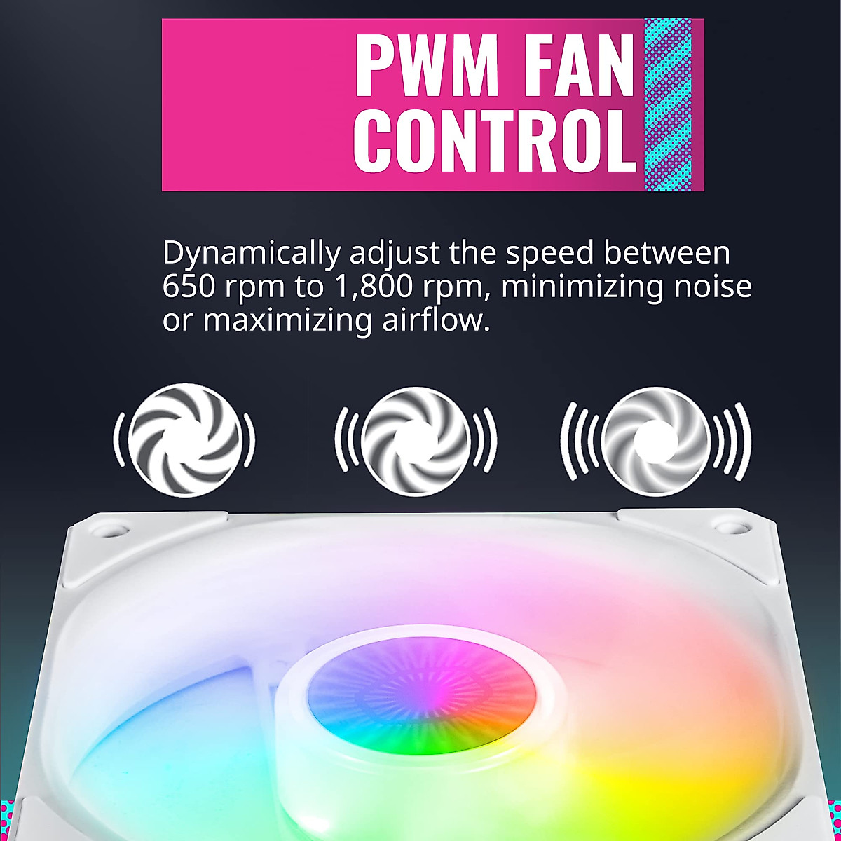 Cooler Master SickleFlow 120 V2 ARGB White Edition Square Frame Fan, ARGB 3-Pin Customizable LEDs, Air Balance Curve Blade, Sealed Bearing, 120mm PWM Control for Computer Case & Liquid Radiator