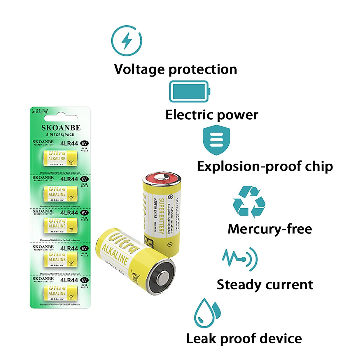 SKOANBE 4LR44 6V Alkaline Battery for Dog Collars（Pack of 5）