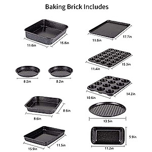 Fit Choice 10-Piece Nonstick Baking Set With Baking Pan, Cookie Sheet Set, Cake /Muffin Pan, and Pizza Pan, 10-Piece Set Bakeware Sets (Ceramic Coated Black)
