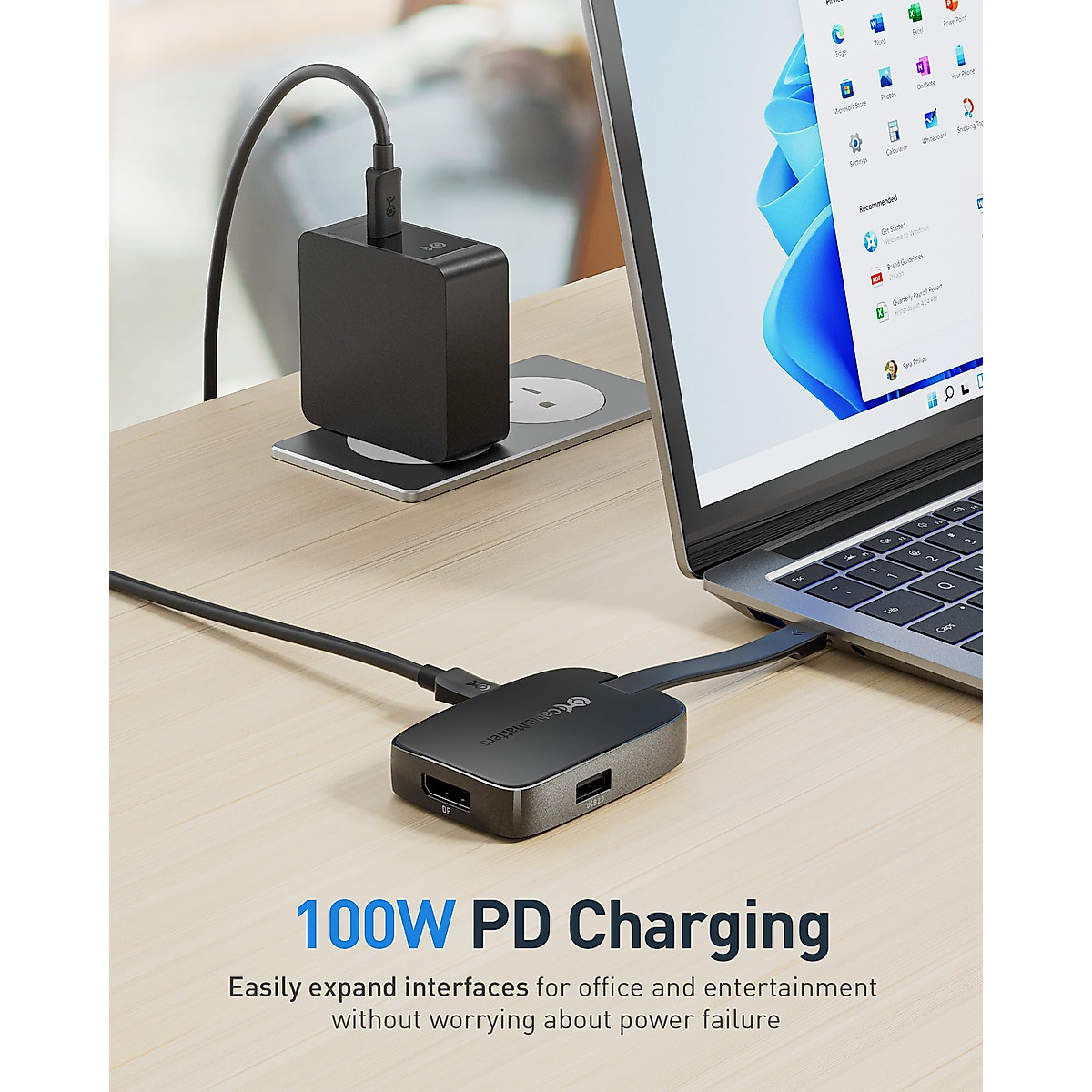 Cable Matters 4K@240Hz USB C Hub DisplayPort 1.4 with 100W Charging, Support 8K@60Hz, HDR(Foldable USB C to DisplayPort Hub) Compatible with Thunderbolt 4, MacBook Pro, XPS, iPad Pro, iPhone 16/15 Pro