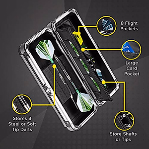 Casemaster Sole Aluminum Slim Profile Dart Case Holds 3 Steel Tip and Soft Tip Darts with Enough Space to Keep Flights in Shape, Features Built-In Pockets for Other Accessories,Black