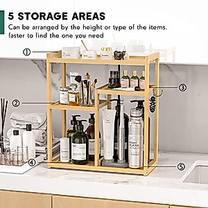 Yumkfoi Bathroom Organizer Countertop, Wood Vanity Organizers and Storage Bathroom Sink Organizer, Counter Shelf Trays Holders, Skincare Makeup Cosmetics Organizers, Kitchen Spice Standing Rack