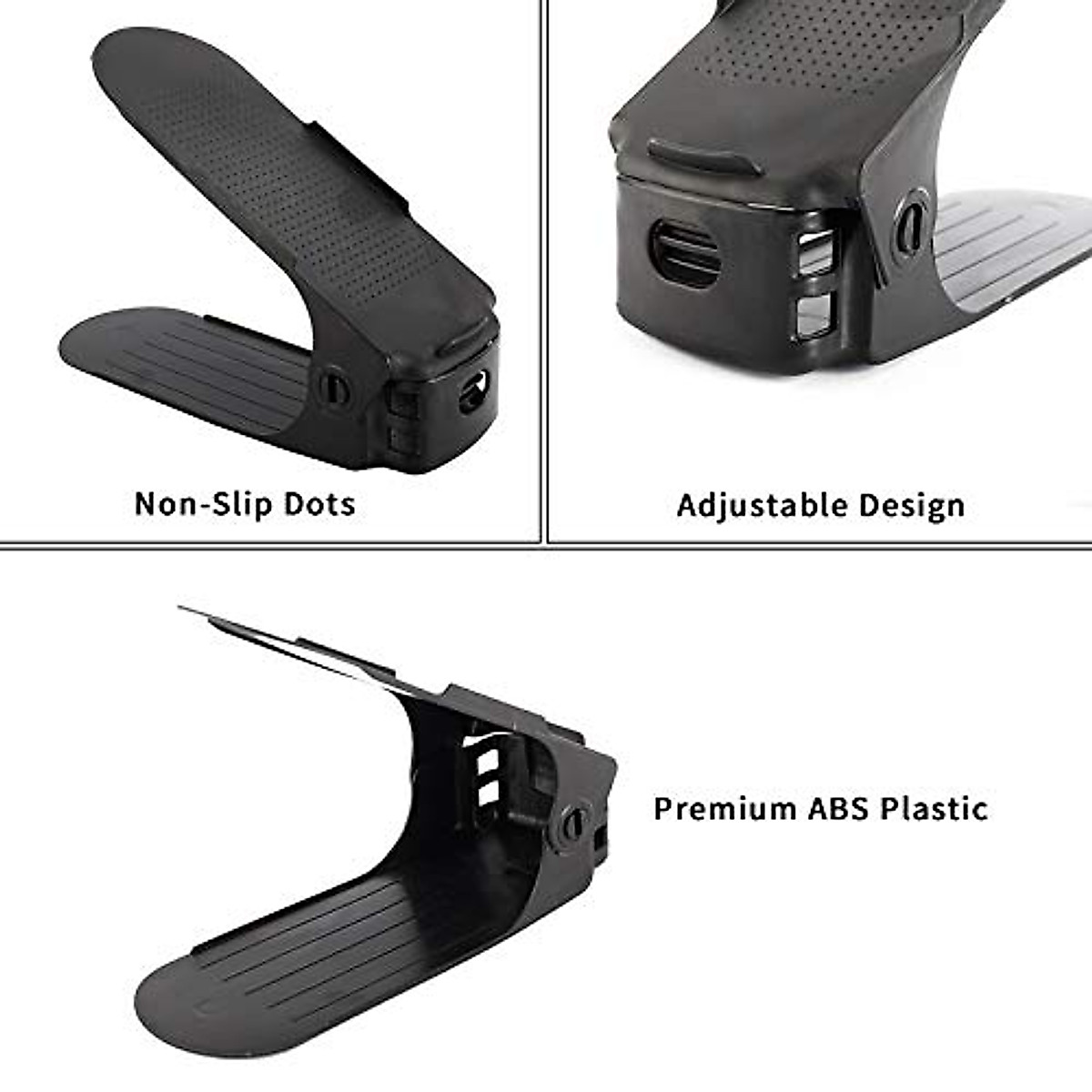 HOMOKUS Shoe Slots Organizer for Closet Organization, 20 Pack Adjustable Shoe Stacker Space Saver,Double Layer Shoe Rack Organizer Holder with 4 Different Height (Black)