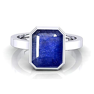 LMDPRAJAPATIS Natural Certified 7.25 Carat Original Unheated Untreatet Blue Sapphire (Neelam) 925 Sterling silver Ring Octagon Shape For Men & Women's