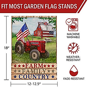 Furiaz Farm Family Country Barn Tractor July 4th American Patriotic Garden Flag, USA America Memorial Day Yard Decorative Home Outside Decoration, Spring Summer Farmhouse Outdoor Small Decor 12x18