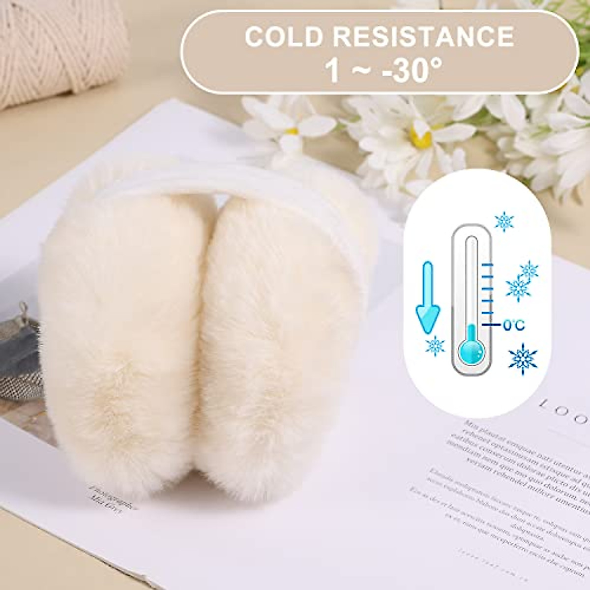 KINBOM Winter Ear Muffs, Cute Ear Muffs Winter Women Foldable Earmuffs Women Winter Earmuffs Ear Covers for Winter Cold Weather Outdoor (Creamy-White)