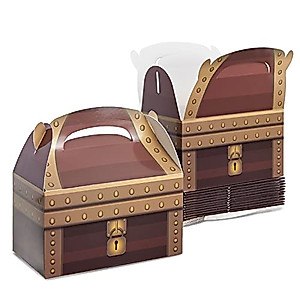 BLUE PANDA 24 Pack Treasure Chest Gable Party Treat Favor Boxes for Kids Pirate Birthday Decorations (6.25 x 3.6 x 3.5 In)
