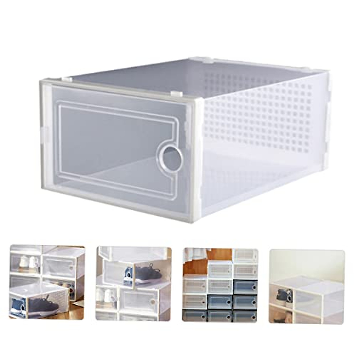 Zerodeko 4 pcs Collapsible White Display Shoes Stackable Clothes Storage Rack Dormitory Wardrobe Stacking Women Clear Drawer for Simple Shoe Clo Bin Wallwhite Transparent Container Men