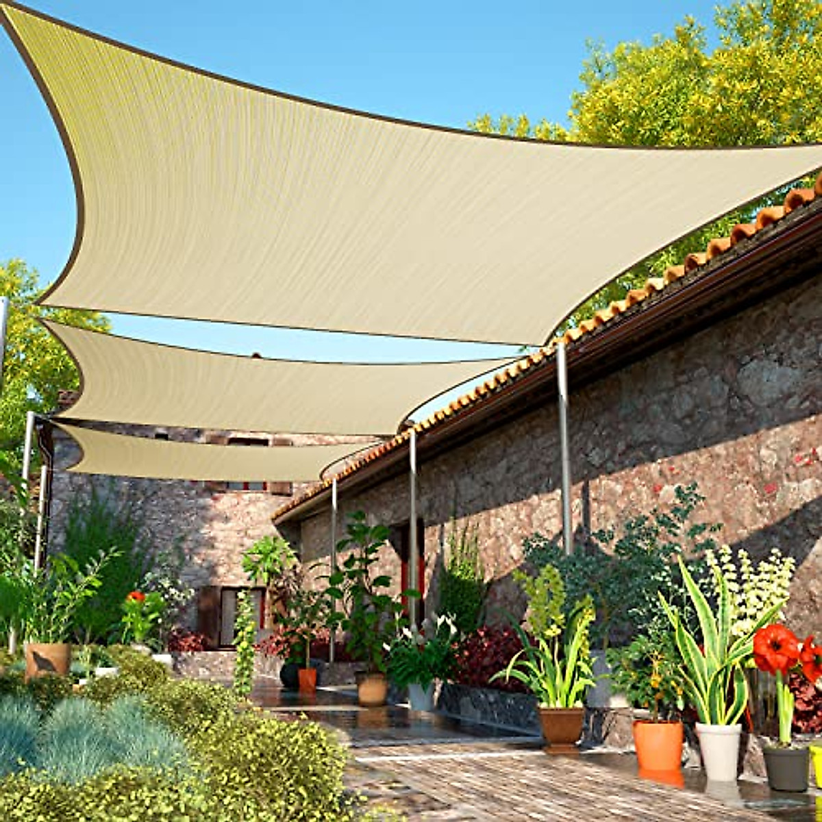 ShadeMart 10' x 13' Beige Rectangle Sun Shade Sail SMTAPR1013 Canopy Fabric Cloth Screen, Water and Air Permeable & UV Resistant, Heavy Duty, Carport Patio Outdoor - (We Customize Size)