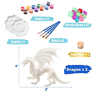 SOLDAY Painting Dragon Toys Kits for Kids Arts and Crafts Ages 3 6 5 7 9 12 Boys Girls to Make Your Own Paintable Figurines Birthday Party Supplies - 2 Dragons