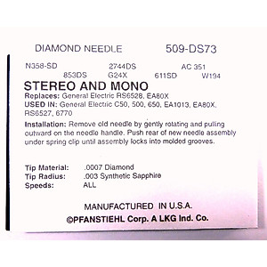 Durpower Phonograph Record Turntable Needle Compatible with Needles GE RS6528, GE EA80X166, PFANSTIEHL 509-DS73