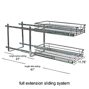 Household Essentials Glidez Slide Out Cabinet Organizer, 11.5” Wide, Durable Chrome-Plated Steel Frame, Dual Baskets and Smooth Glides, Heavy-Duty and Space-Optimizing, Simple Assembly and Installation, Chrome