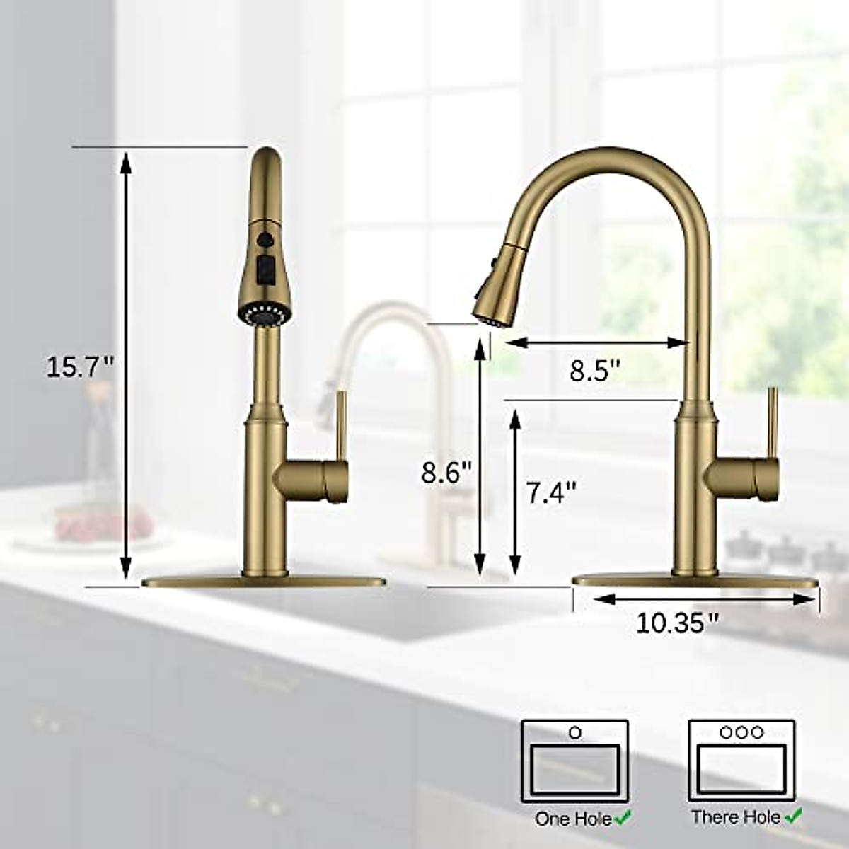 Gold Kitchen Faucet with Sprayer,Single Handle Kitchen Sink Faucet with Pull Out Sprayer, Champagne Bronze,Arofa