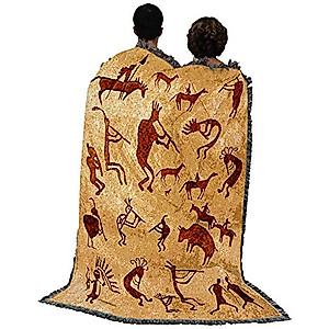 Kokopelli Petroglyphs Blanket - Southwest Cave Rock Art - Gift Tapestry Throw Woven from Cotton - Made in The USA (72x54)