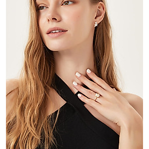 TIGRADE 3CT Engagement Ring for Women Emerald Cut Cubic Zirconia Promise Ring 14K Gold Plated CZ Eternity Wedding Band Size 3-11, Gold, Size 7