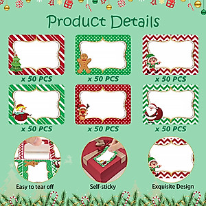 Wonmon 300PCS Christmas Gift Tags Stickers, Self Adhesive Christmas Name Tags Gift Present Tags Label Sticker for Organizing Jar Christmas Holiday Decoration School Supplies, 1.96x2.75 Inch