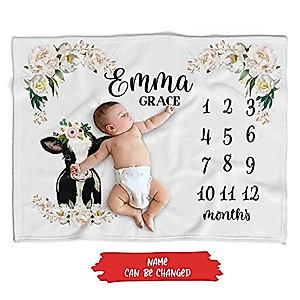 Personalized Cow Baby Blanket,Milestone Floral Cow Blankets,Cow Print Fleece Blanket,Cow Blanket Baby,Cow Print Baby Blanket,Cow Baby Security Blanket,Cow Throw Blanket,Baby Blanket Cow,Cows Blanket