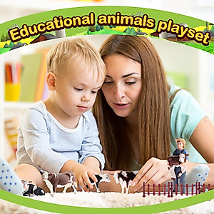 Zomiboo 17 Pieces Corral Fence Toy Cow Farm Figures Barn Animals Keepers Plastic Animals Figures Realistic Toy Animal Fence Barn Sets with Animals for Preschool Educational Christmas Decorations