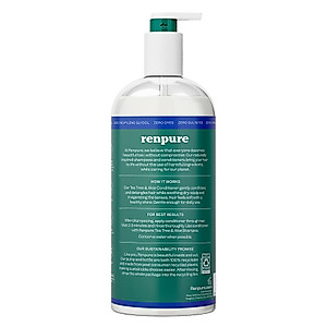 Renpure Tea Tree and Aloe Refreshing Conditioner - Soothes Dry Scalp - Leaves Hair Soft and Hydrated - Gentle Formula - Suitable for Daily Use - Dye Free - Recyclable, Pump Bottle Design - 32 fl oz