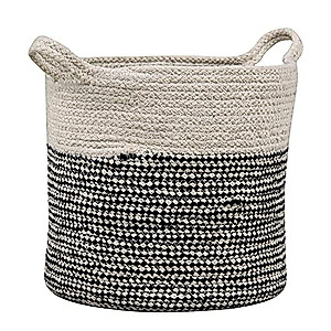 Super Area Rugs Farmhouse Plant Basket/Planter Multi Purpose Open Top Bin with Handles, Cotton Rope Basket, 8-inch, 10-inch and 12-inch Black & White