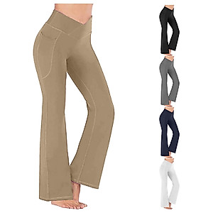 Flare Leggings for Women Cross High Waisted Yoga Pants Workout Lounge Bootleg Casual Legging with Pockets