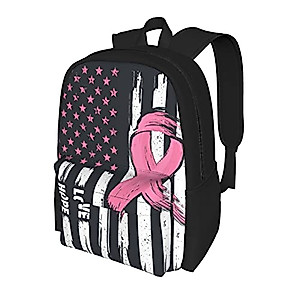16.5 Laptop Handbag Lightweight School Bags Bookbag Backpacks For Men Women,American Flag Pink Ribbon Breast Cancer Awareness Casual Zipper Schoolbag Shoulder Bag Travel Daypack For Student Boys Kids