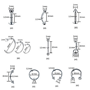 Tustrion 80PCS Nose Piercing Kit for All Body Piercings Stainless Steel Piercing Jewelry with 12G 14G 16G 20G Piercing Needles for Ear Cartilage Tragus Nose Septum Lip Eyebrow