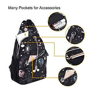 MOSISO Sling Backpack, Travel Hiking Daypack Galaxy Rope Crossbody Shoulder Bag, Black