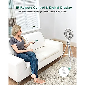Coohea Oscillating Fan 11" Standing Fan with Detachable Tripod 12000mAh Rechargeable Battery Floor Fan Quiet White Pedestal Fan with Remote for Indoor Outdoor Home Bedroom, Adjustable Height & 6-Speed