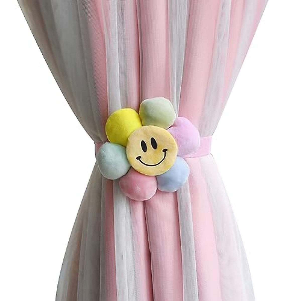 2Pack Cute Curtain Tiebacks, European Style Sunflower Drape Tie Backs, Decorative Drape Tie Backs Holdback Holder for Baby Kid Girls Living Room Window Draperies for Christmas Home Holiday Décor