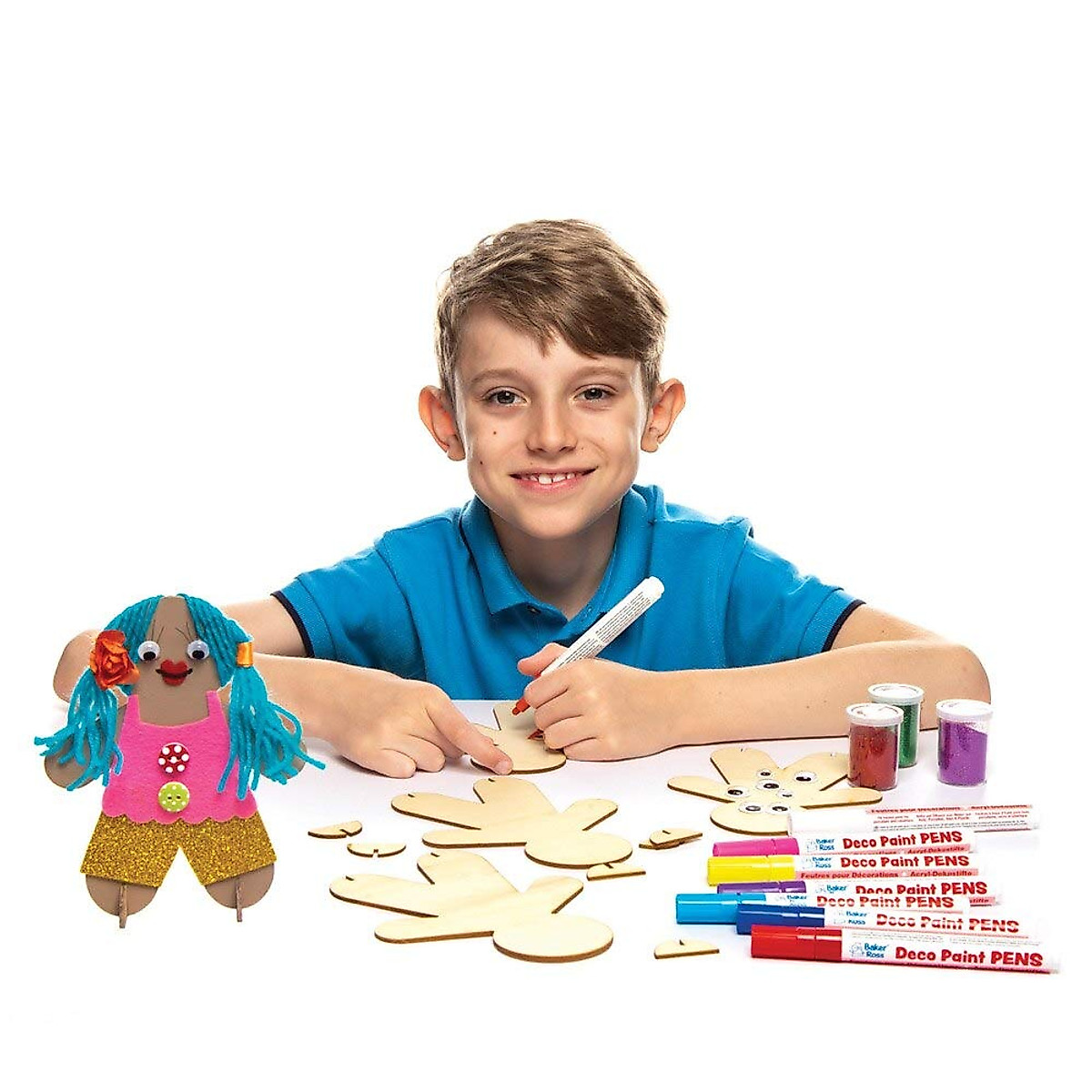 Baker Ross AT180 Decorative Wooden People - Pack Of 6, Stand Up Ornament, Great For Christmas Arts And Crafts Projects, Ideal Home, School And Craft Group Activity