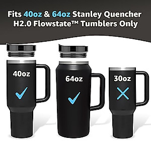 Jmoe USA 40oz & 64oz Sliding Lid for Stanley Adventure Quencher H2.0 Flowstate Tumblers With Handle | Leakproof & Spillproof | Made of BPA and Food-Grade Materials | Dishwasher Safe (Black, 2-Pack)