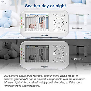 VTech Video Baby Monitor with 1000ft Long Range, Auto Night Vision, 2.8” Screen, 2-Way Audio Talk, Temperature Sensor, Power Saving Mode, Lullabies and Wall-mountable Camera with bracket, White