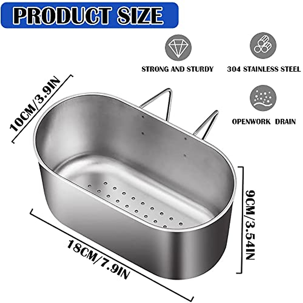 Stainless Steel Sink Drain Strainer Basket, Multifunctional Hanging Sink Strainer Colander Drain Basket for Filter Food Waste and Wash Fruits or Vegetables (Silver)
