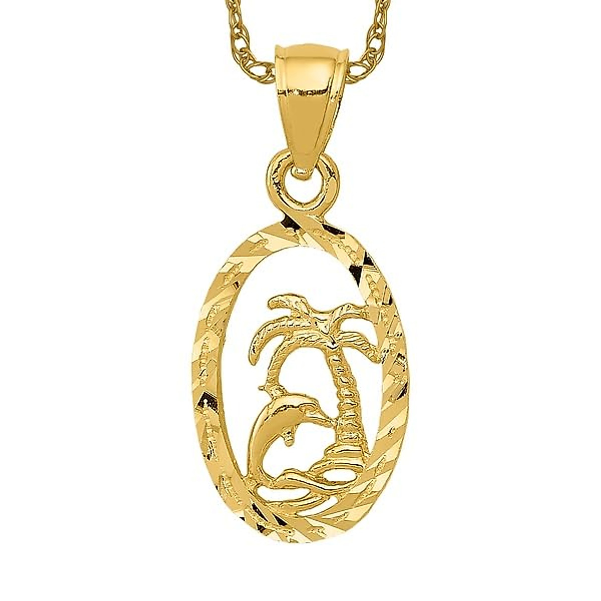 IceCarats 14K Yellow Gold Sea Dolphin Ocean Fish Beach Nautical Palm Tree Necklace Summer Pendant Tropical Charm Only